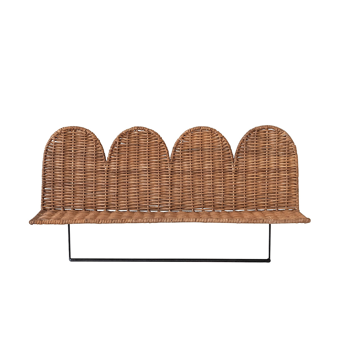 Creative Co-Op Rattan Wicker Wall Shelf with Scalloped Edge and Metal Rod, Natural