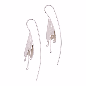 NOVICA Artisan Handmade Sterling Silver Drop Earrings Flower from Bali No Stone Indonesia Floral Modern [1.8 in L x 0.6 in W x 0.3 in D] ' Budding Orchid'