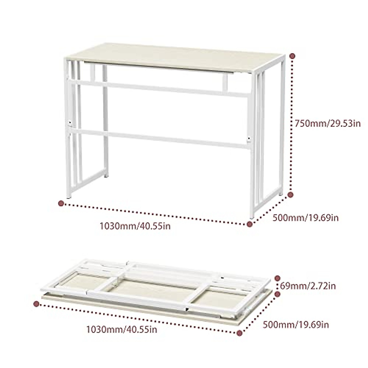 Gezen Folding Desk 40'' Computer Desk for Home Office, No Assembly Office Desk Foldable Simple Study Writing Desk Table for Small Spaces(Beige, White)