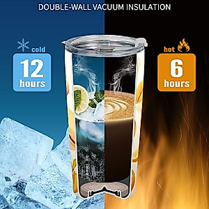 QWEUIOP 20oz Insulated Travel Coffee Mug Cake Peach Pattern Stainless Steel Tumbler with Lid Double Wall Vacuum Coffee Cup For Hot and Cold Drinks14136