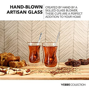 Verre Collection Turkish Tea Cups Double Wall Glass, 4.25 oz, Set of 2 - Insulated Heat Resistant & Lightweight Glass Tea Set (2-Pack)