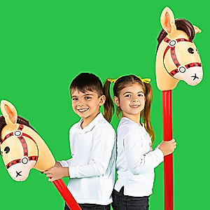 Haconba 16 Pieces 40 Inch Inflatable Stick Horse Cowboy Cowgirl Horse Head Stick Pony Stick Balloon for Cowboy Theme Parties Chsirtmas Birthday Party Home Decoration