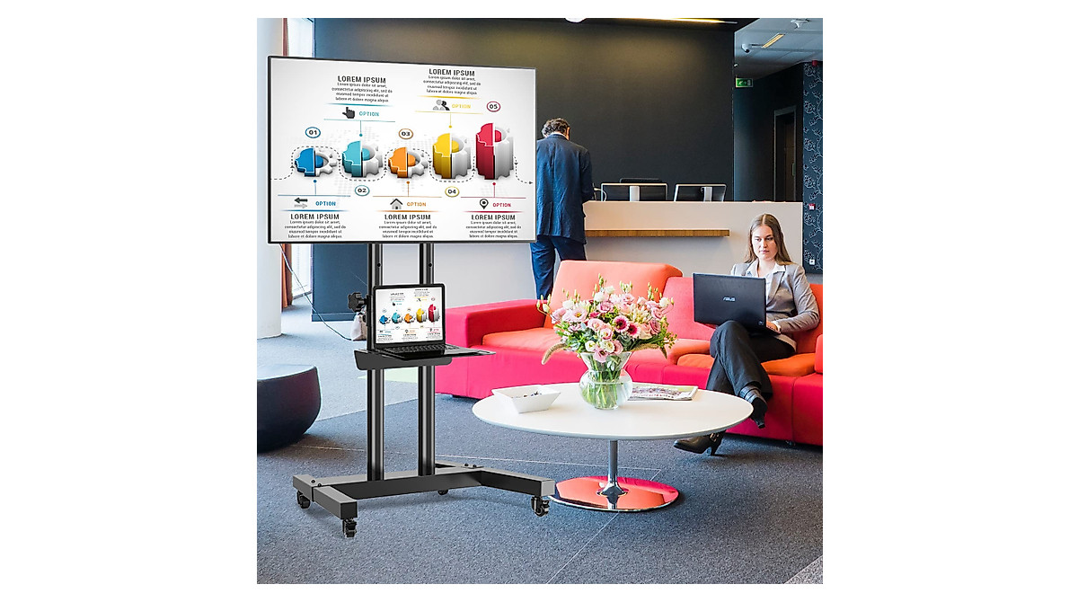 TVON Mobile TV Cart for 40-80 Inch TVs - Adjustable & Rolling