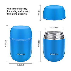 Nomeca Insulated Lunch Container Hot Food Jar 16Oz Thermos for Hot Food Stainless Vacuum Thermal Bento Lunch Box Soup Containers Wide Mouth with Spoon for Kids Adult Boys School Office Outdoor, Blue