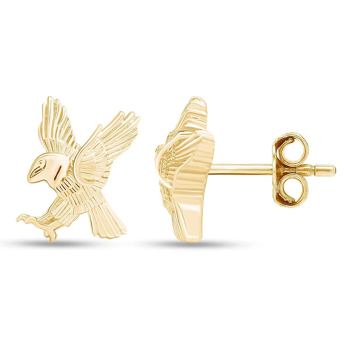 Eagle Stud Earrings In 14k Yellow Gold Over Sterling Silver