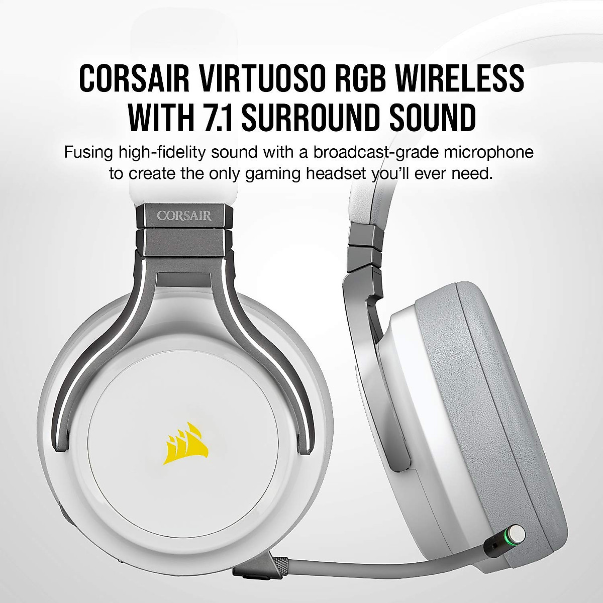 CORSAIR Virtuoso RGB Wireless High-Fidelity Gaming Headset, White, CA-9011186-NA (Renewed)