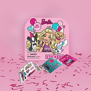 Barbie Birthday Party Gift Set - Tin Box, Tin Pencil Case, Stickers, Birthday Necklace, Plush, and Birthday Hat