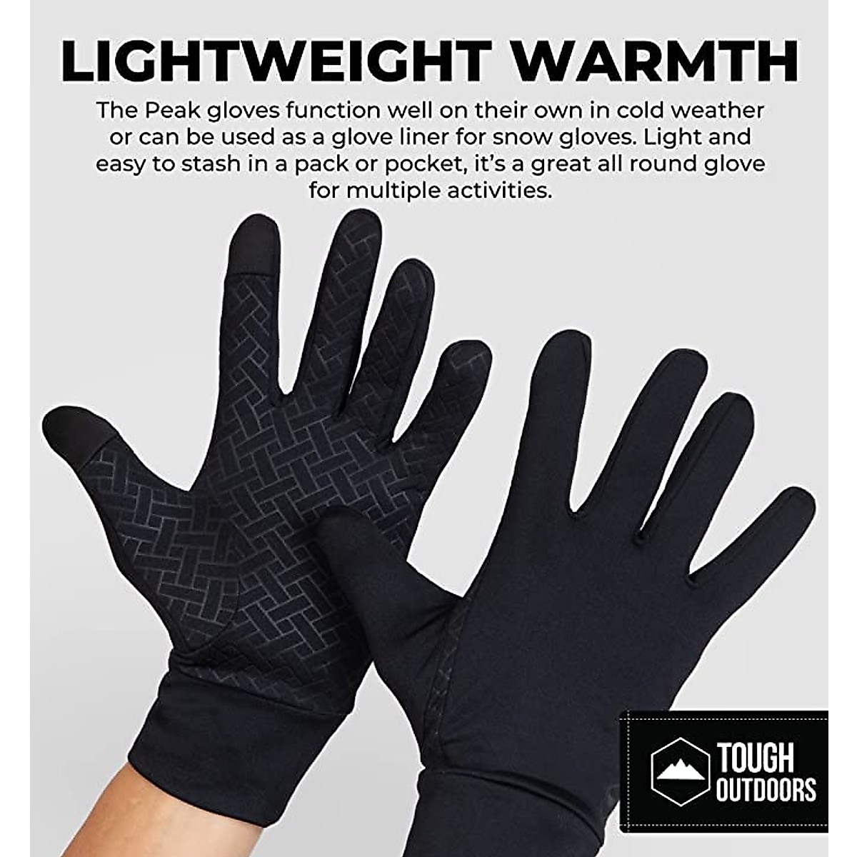 Tough Outdoors Running Gloves with Touch Screen - Black Winter Glove Liners for Texting, Cycling, Driving for Men & Women - Thin, Lightweight & Warm Cold Weather Thermal Sports Gloves