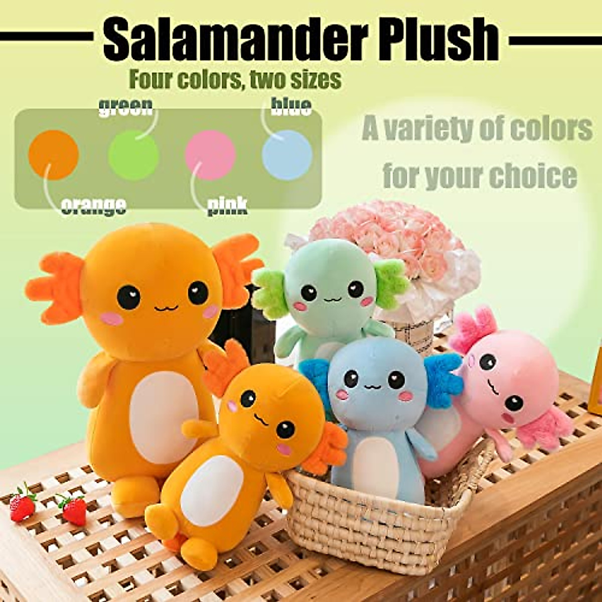 CNAANA Cute Axolotl Stuffed Animal Salamander Plush, Soft Axolotl Plush Toy for Boys Girls Gifts for Gifts (Green, 9.8in/25cm)