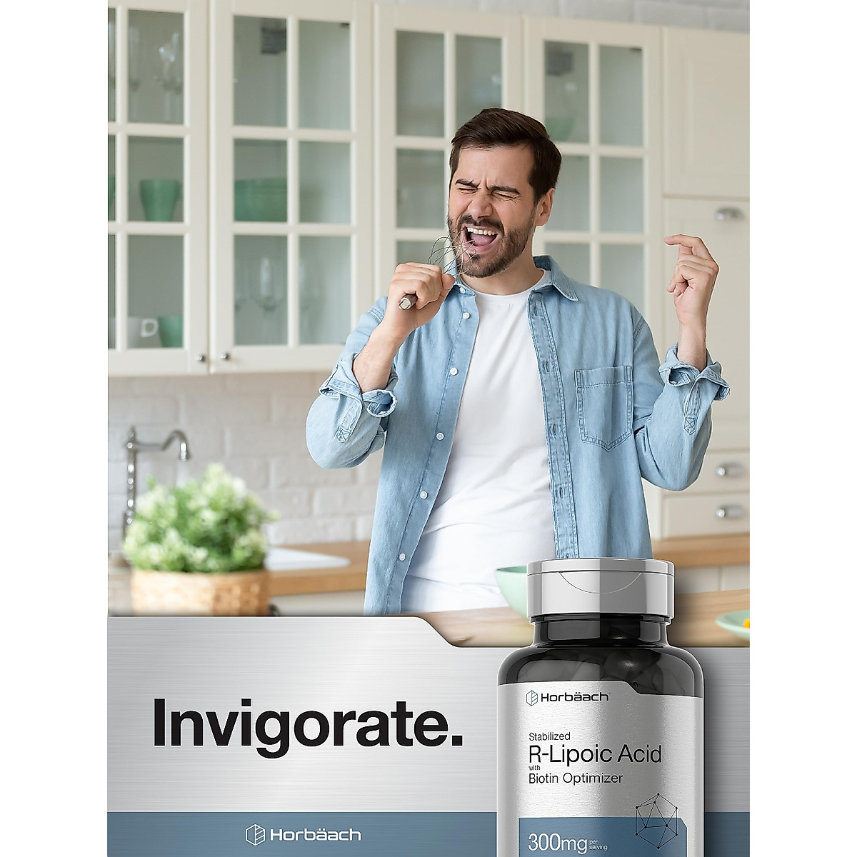 Horbäach Stabilized R-Lipoic Acid 300mg | 60 Capsules | with Biotin Optimizer | Non-GMO, Gluten Free | Na-RALA Supplement