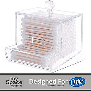 Acrylic Qtip Holder for Qtip Brand Cotton Swabs, Qtip Dispenser, Modern Bathroom Decor, Cotton Swab Holder, Cotton Swab Dispenser, Bathroom Organizer Countertop Bathroom Storage Vanity (Clear)