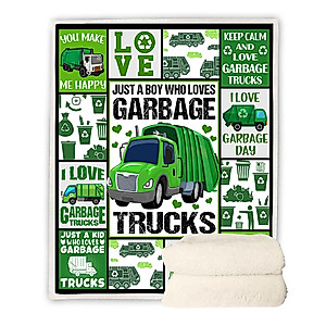 Just A Boy Who Loves Garbage Trucks Blanket, I Love Garbage Trucks Gifts Blanket for Boys Kids, Soft Cozy Warm Lightweight Throw Blanket for Living Room Couch Bed Sofa 60”x50”