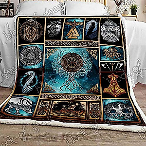 GEEMBI Viking Sofa Blanket PS591b, Adult Sherpa Fleece Throw Blankets Bedding Blanket Reversible -Decorative Blanketed - Artwork Sherpa Blanket - Best Gift 2019