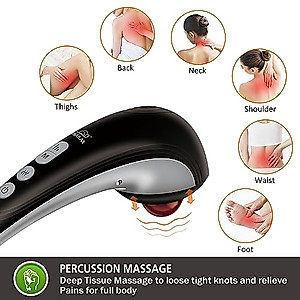 Snailax Cordless Handheld Back Massager - Rechargeable Percussion Massage with Heat, Deep Tissue Massager for Neck Shoulder Waist Leg Foot Back, Portable Wand Massager for Full Body