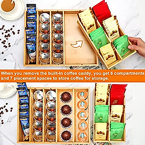 KEVTVEK K Cup Holder Organizer for Drawer or Countertop, 35-70 Coffee pod Holder Organizer, Adjustable K Cup Storage and Tea Bag Organizer for Coffee Station Home Office Bedroom and Kitchen(Bamboo)
