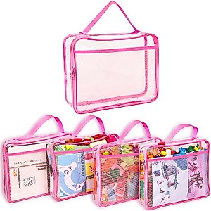 Toy Zippered Blocks Set Storage Bags for boy girls - 4PC Large PVC Storage Organizer Bags with Mesh Side Pockets for Puzzle, Clay, Book, Small Models and Mini Plush Toys. XL: 10.4" x3 "x13.3