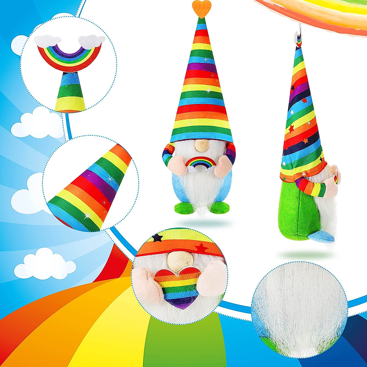 2 Pieces Large Rainbow Gnome Decoration Nisse Pride Gnome Ornaments Gnome Rainbow Plush Decor Felt Gnome Tiered Tray Ornaments Scandinavian Tomte Gnome Sign for Christmas Home Farmhouse Decoration