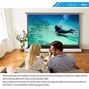MIGO 120inch White Electric Motorized Floor Rising Tab Tension Pull up Projector Screen with The PET Crystal Slimline ALR ambieht Light for The UST 4k Projector