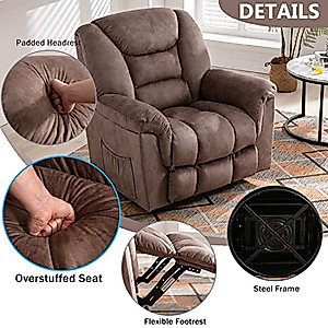 ANJ Oversized Rocker Chair Manual 360 Degree Swivel Recliners Comfy Glider Rocking Chairs for Big Man Home Extra Wide Overstuffed Reclining Chair for Living Room, Camel