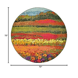 Unique Loom Estrella Collection Floral, Landscape, Abstract, Modern, Fields Area Rug, 6' 1" x 6' 1", Multi/Green