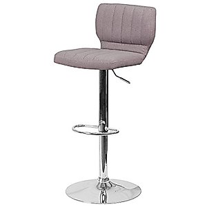 KLS Modern Barstools Adjustable Hydraulic 360 Degree Swivel Stable Steel Frame Fabric Padded Cushion Low Back Seat Design Dining Chair Pub Stool - (1) Grey # 1969