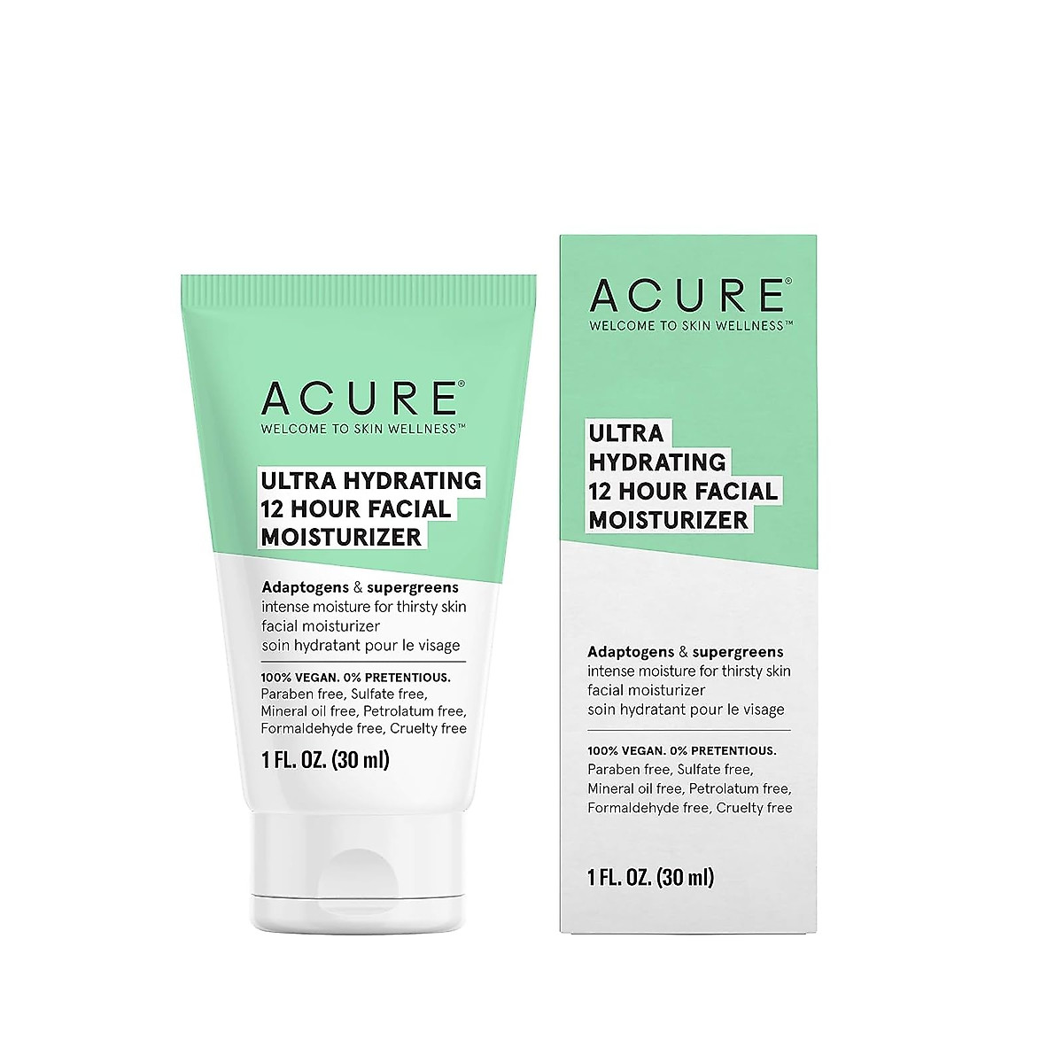 Acure Ultra Hydrating 12 Hour Facial Moisturizer - Intense Morning Moisture for Dry Dull Skin - Infused Blend of Adaptogens Aswagandha & 7 Supergreens - All Natural Vegan Cream Formula - 1 Fl Oz