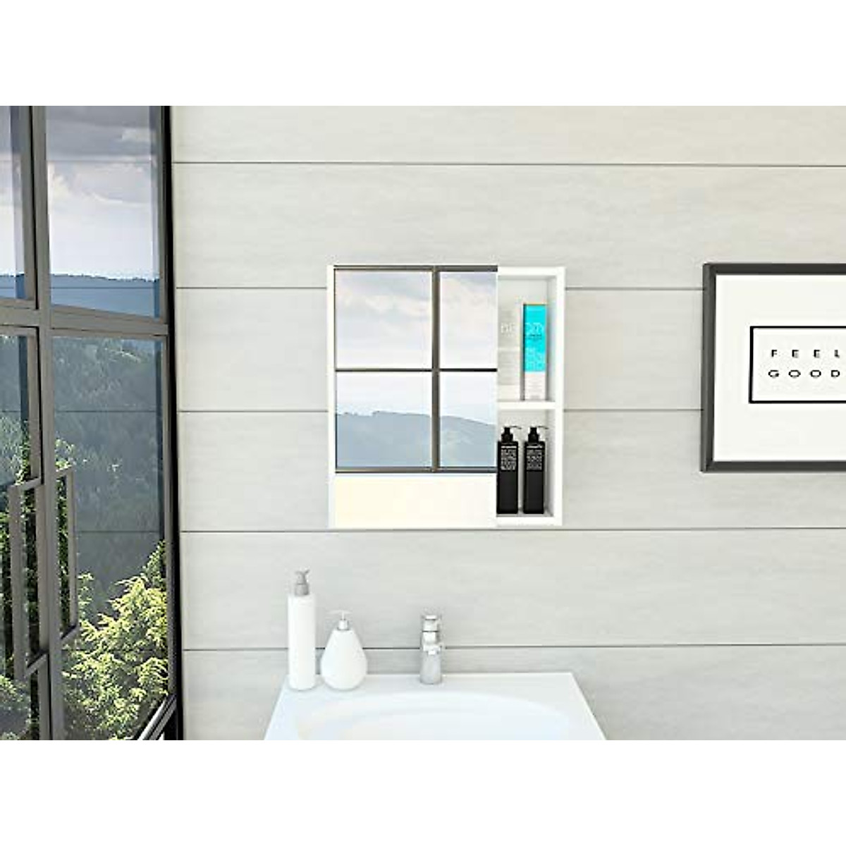 Tuhome Labelle Medicine Cabinet with Mirror Door, Open & Closed Shelving, White