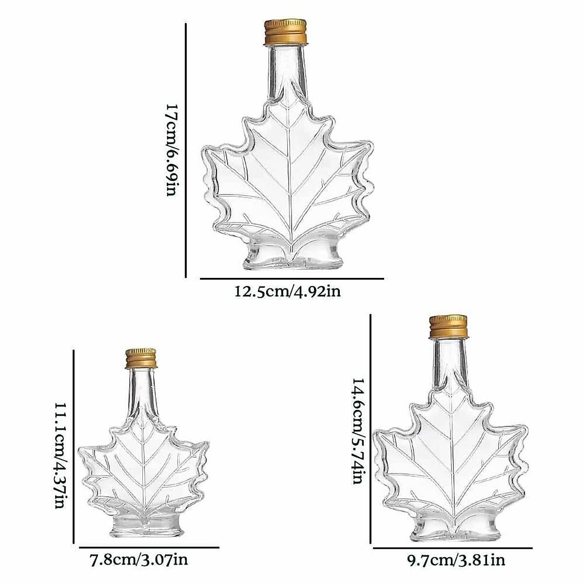 ZHOSXRC Glass Maple Syrup Bottles Jars,Glass Syrup Dispenser Bottle,Reusable Leaf Shaped, Food Grade Canning Bottles,Empty Glass Syrup Bottles with Lids for Homemade Drinks (250ml)