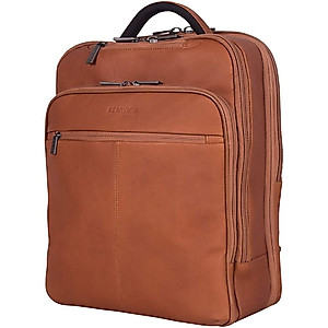 Kenneth Cole REACTION Manhattan Commuter Slim Backpack 16" Laptop Computer & Tablet Travel, Business, Work, School Bookbag, Cognac, Colombian Leather