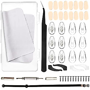 Damanse Eyeglass Repair Kit with Air Chamber Silicone Eyeglass Nose Pads,Screwdriver,Tweezer,Screws,Anti-Slip Ear Grips,Soft Foam Nose Pieces,Adjustable Glasses Strap,Sunglasses Cloth