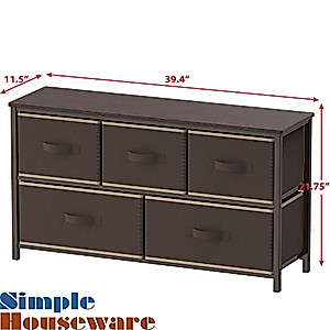Simple Houseware Nightstands Dresser for Bedroom with 5 Storage Organizer Drawers, Brown