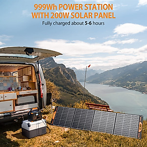 GRECELL 1000W Solar Generator with 200W Portable Solar Panel, 999Wh Portable Power Station Solar Powered Generator Lithium Battery Backup USB-C PD 60W for Outdoor Camping RV Off-grid Home Emergency
