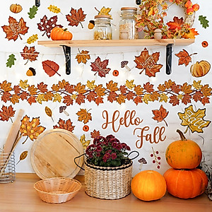 JarThenaAMCS 9 Sheet Thanksgiving Wall Stickers Fall Adhesive Oil Painting Maple Leaf Pumpkin Acorn Wall Decals Removable Mural Wall Decor for Home Classroom Autumn Supplies