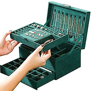 ProttyLife Jewelry Organizer Box for Women Girls, Jewelry Box 3-Tier Jewelry Display Case and Organizer,Lockable Jewelry Display Case Anti Tarnish,Varying Compartments for Necklaces, Bracelets, Rings