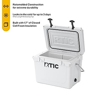 RTIC 20 QT Ultra-Tough Cooler Hard Insulated Portable Ice Chest Box for Beach, Drink, Beverage, Camping, Picnic, Fishing, Boat, Barbecue, Tan