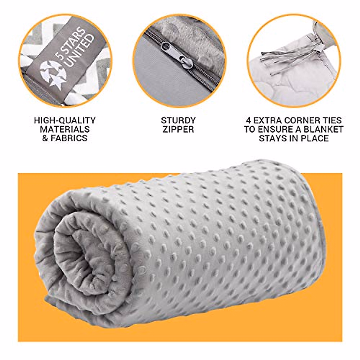 5 STARS UNITED Weighted Blanket Cover – 60”x80”, Grey, Minky Dot | Solid Minky Fleece - Removable Duvet Cover Only