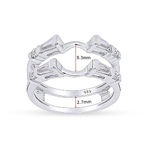 AFFY 3/4 Carat Tapered & Round White Cubic Zirconia Enhancer Guard Ring In 14K White Gold Over Sterling Silver (0.75 Cttw) Ring Size-6