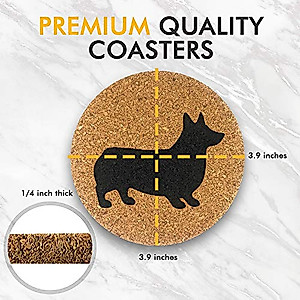Corgi Dog Gift Cork 4 Pack Drink Coasters Set - Kitchen Bar Table Decor - Perfect Decoration for Puppy Dog Lovers