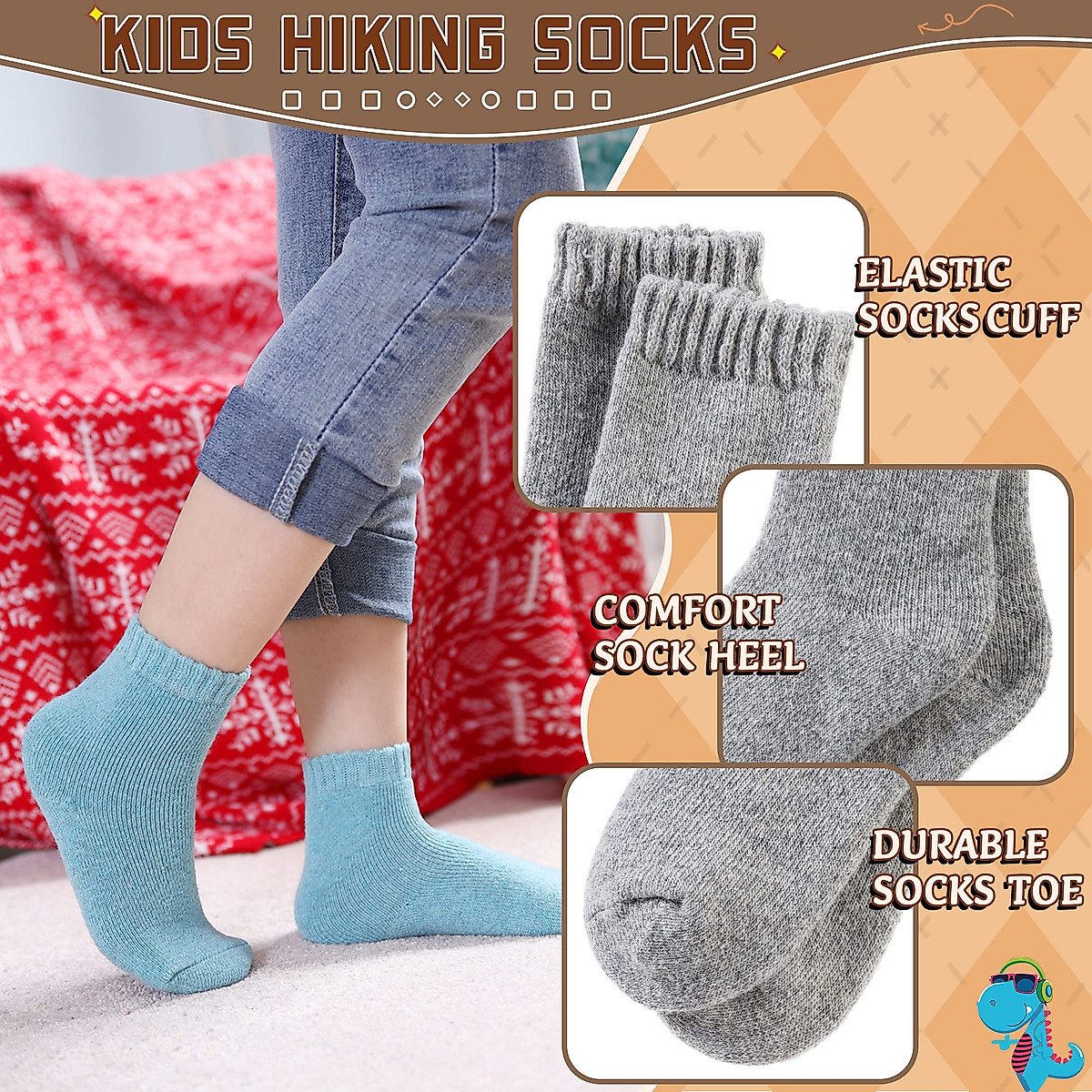 Kids Merino Wool Socks Boys Girls Hiking Boot Winter Thermal Warm Cozy Soft Toddler Thick Crew Socks 6 Pairs (6 Pairs Solid Color B, 4-7 Years)