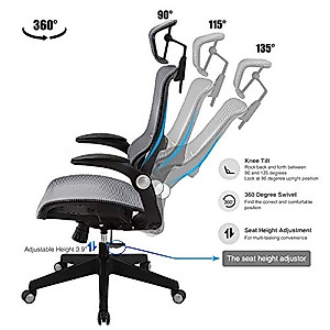 Office Chair Mesh Ergonomic Desk Chair High Back Computer Task Chair Swivel Stool Rolling Home Office Chair with Flip up Arms Adjustable 3D Lumbar Back Support Headrest 300lb