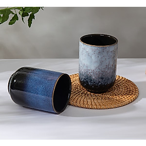 LLDAYU Japanese Sushi Yunomi Tea Cups Set of 2, Handle-less Ceramic Tea cups,10oz/300mL