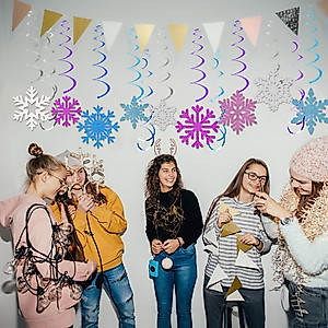 54 PCS Glittery Snowflakes Hanging Swirls Ceiling Streamers Snowflake Hanging Decorations for Winter Wonderland Snowflake Themed Party Decorations Birthday and Christmas Decor