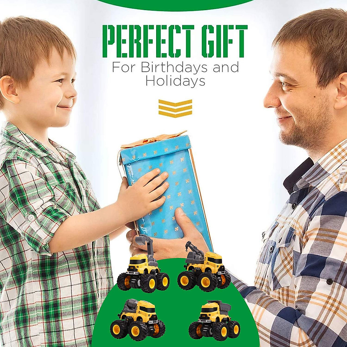 LONANDY Construction Truck Toy Push and Go Car Toys for Boys and Girls, Friction Powered Toy Car Set Include Crane Mixer Excavator Dump Truck, Party Supplies for Toddlers Kids Ages 3+