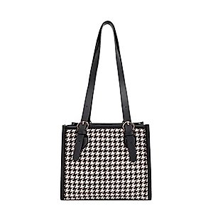 Fashion Woolen Cloth Houndstooth Print Shoulder Bag Women Casual Underarm Bags Female Small Tote Handbags, Black
