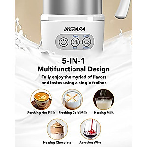 iKEPAPA Milk Frother – Electric Milk Frother and Steamer for Home – 13.5oz/380ml Large Capacity – 5-in-1 Functions with Heating and Frothing – Ideal for Latte, Cappuccino, Chocolate, Hot Milk, 500W