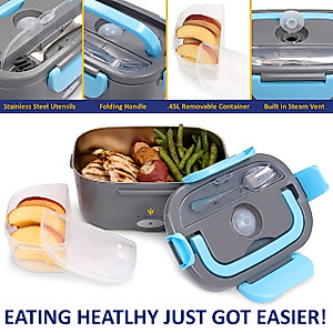 OTTSIGNATURE Electric Lunch Box Food Heater - 60W Portable Food Warmer for On-the-Go - Heated Lunch Boxes for Adults, Portable Oven 12V Car Food Warmer, Kitchen Small Appliances, Meal Prep Containers