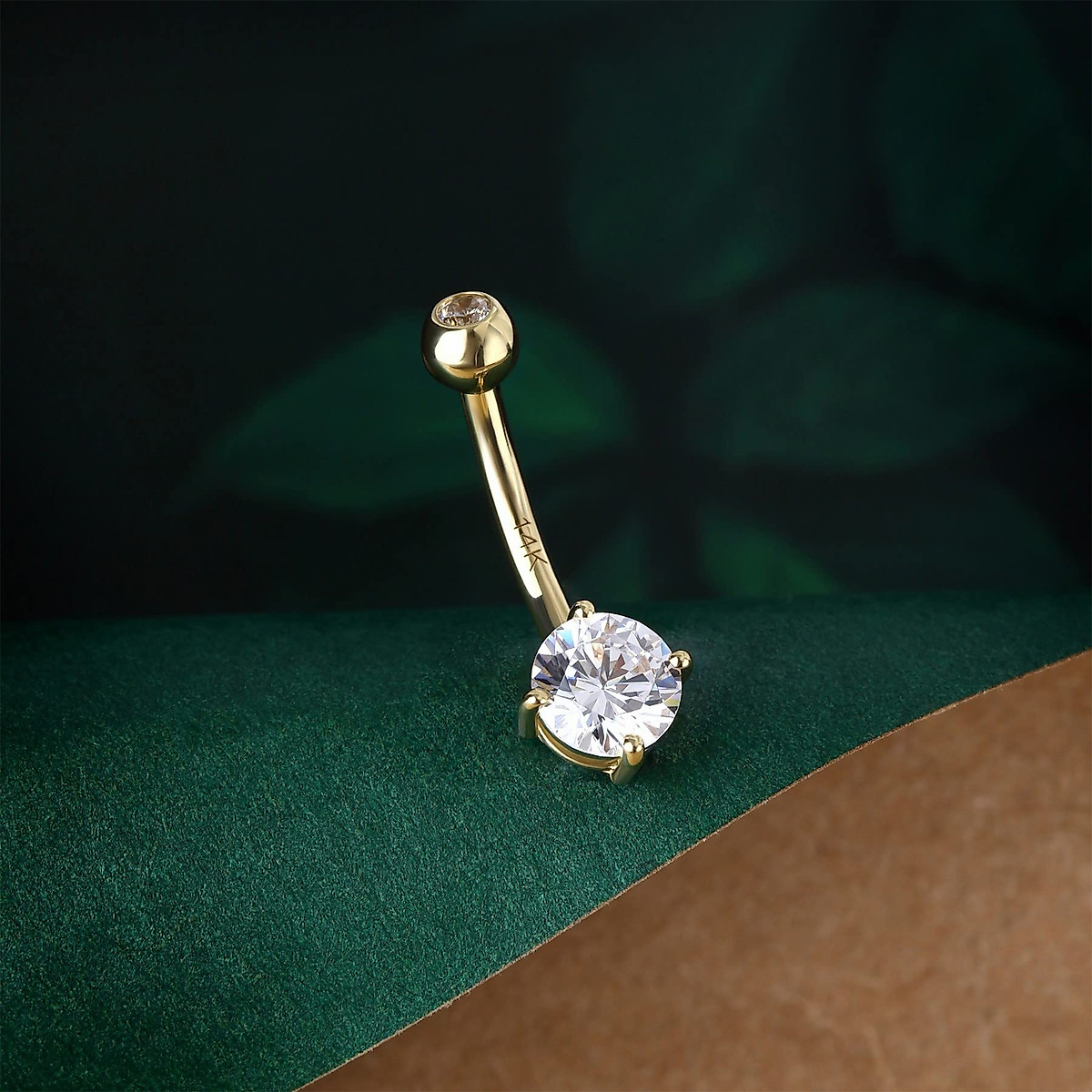 COCHARM 14K Solid Gold Belly Button Rings for Women Yellow Gold Belly Rings 14k Gold Cute Clear CZ Belly Navel Piercing Jewelry