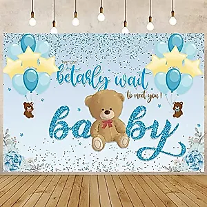 We Can Bearly Wait Baby Shower Decorations, Sky Blue Teddy Bear Backdrop, Bearly to Meet You Banner Backdrop for Boys Girls Party Decorations Baby Shower Photography Background Wall Hanging