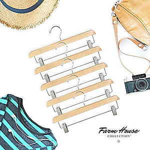 Farm House Collection Wooden Skirt Hangers, Adjustable Cushion Clips, Sturdy, 360 Degree Swivel Hook, 14" Long, Pants, Skirts, Slacks, Shorts (Natural Wood)