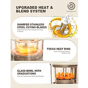 Babynutri Auto Baby Food Maker, Glass Baby Food Mills, Baby Blender & Steamer and Puree Maker with Auto Cooking, Easy Cleaning, Dishwasher Safe, Cook at Home, Touch Screen Control